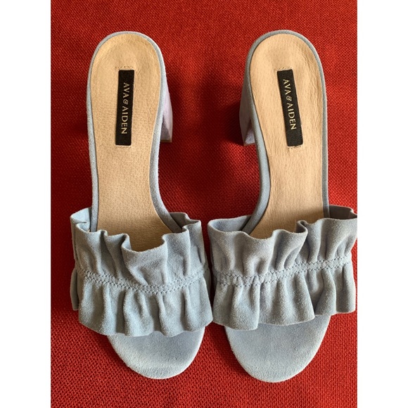 Ava & Aiden | Shoes | Ava Aiden Blue Suede Block Heel Slide Mules 7 ...
